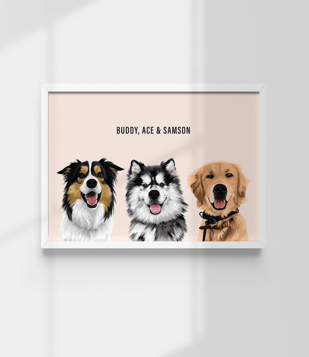 Custom Three Pet Portrait Print – Inky Pet